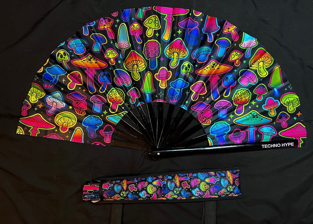 Mushroom Rave Fan With Holster – Bamboo Clack Fan, Festival Accessory ...