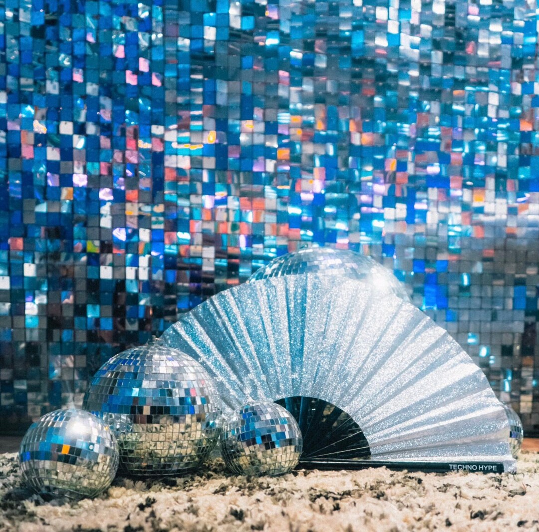 Disco Ball Rave Fan- Rave Fan- Rave Fan Holster- Festival Fan- Bamboo ...