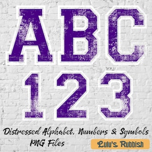 Varsity Distressed Alphabet Set Png, White & Purple Alphabet Set, Png ...