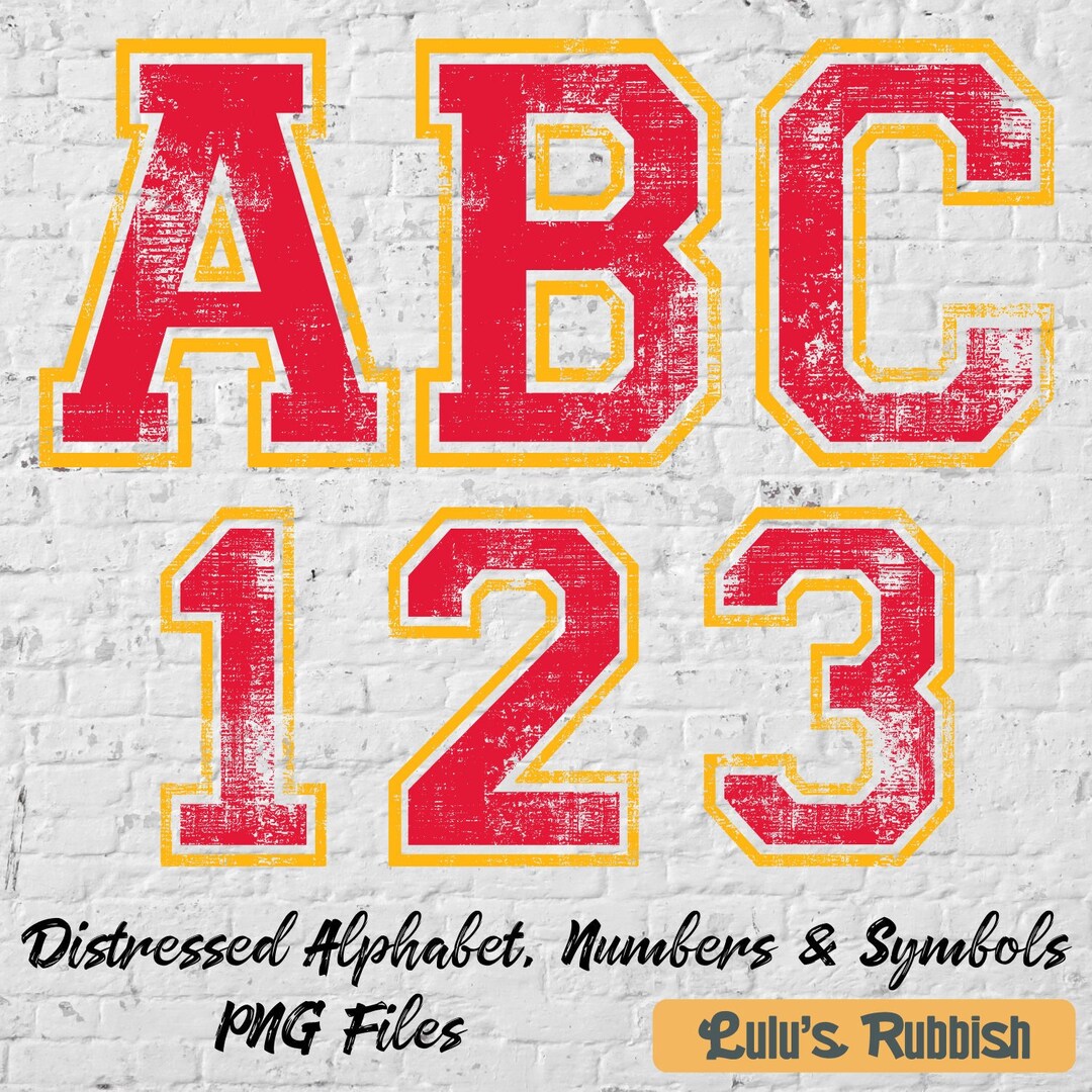 Varsity Distressed Alphabet Set Png, Red & Gold Alphabet Set, Png Files ...