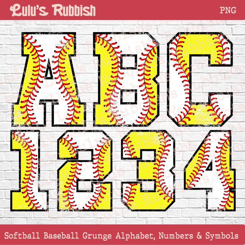 Baseball Softball Grunge Alphabet Png, Softball Baseball Mix Distressed ...