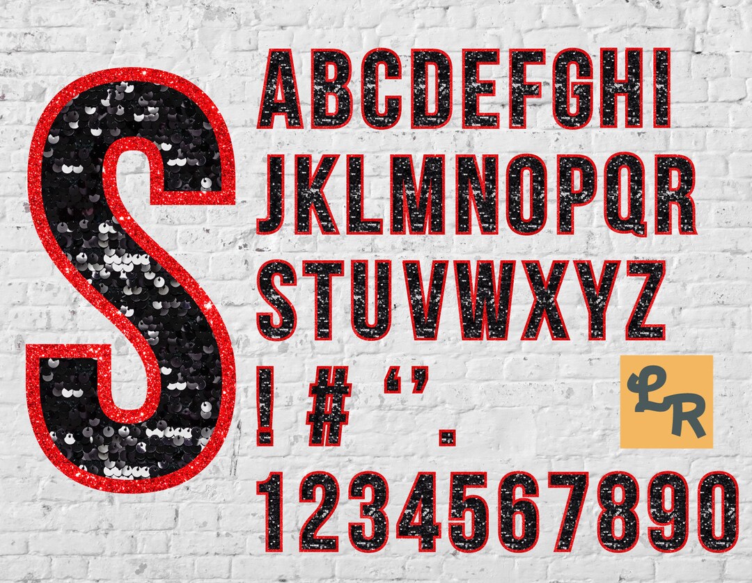 Glitter Alphabet Png - Black and Red Alphabet - Png Print File for ...