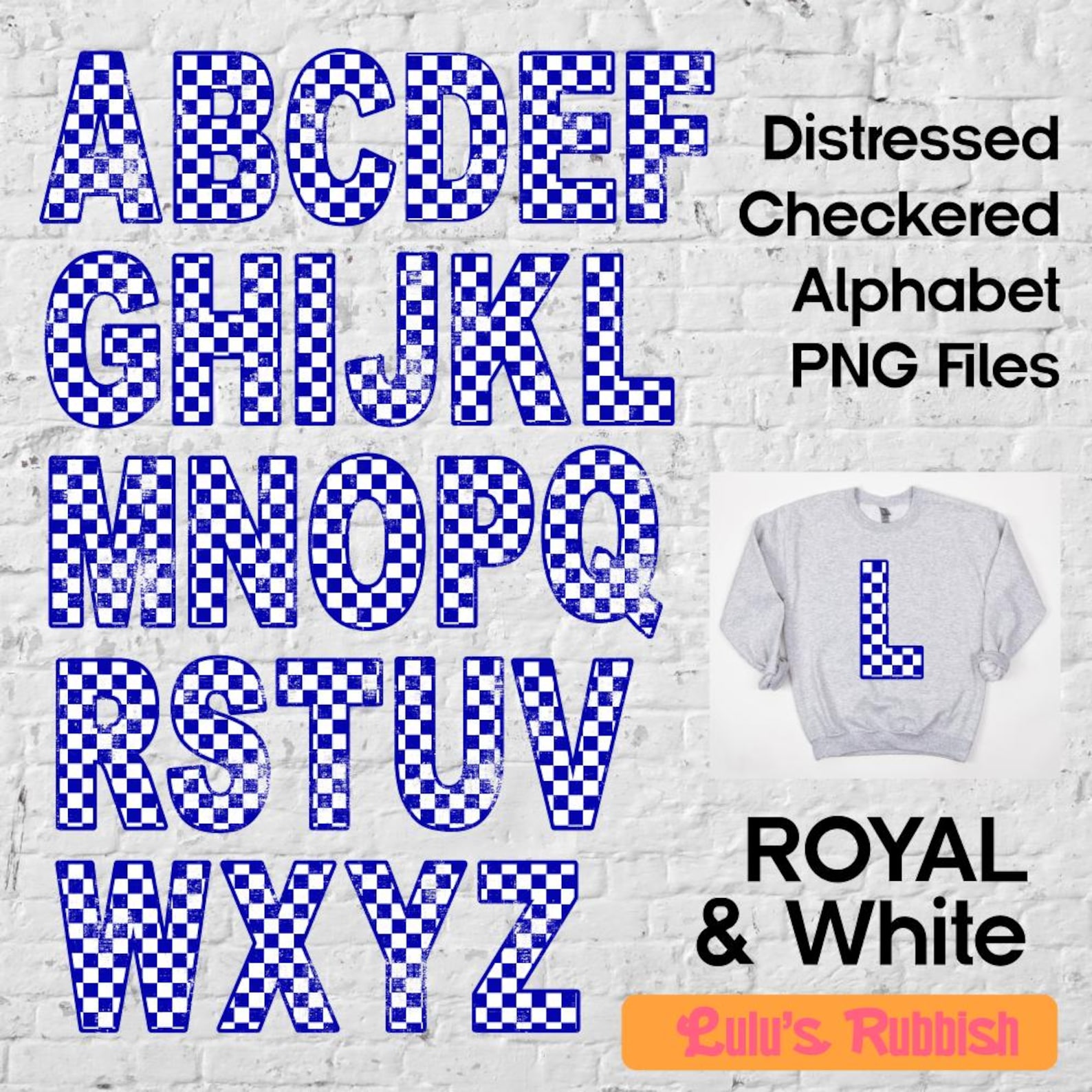 Checkered Alphabet Digital Download, Royal & White Alphabet Download ...