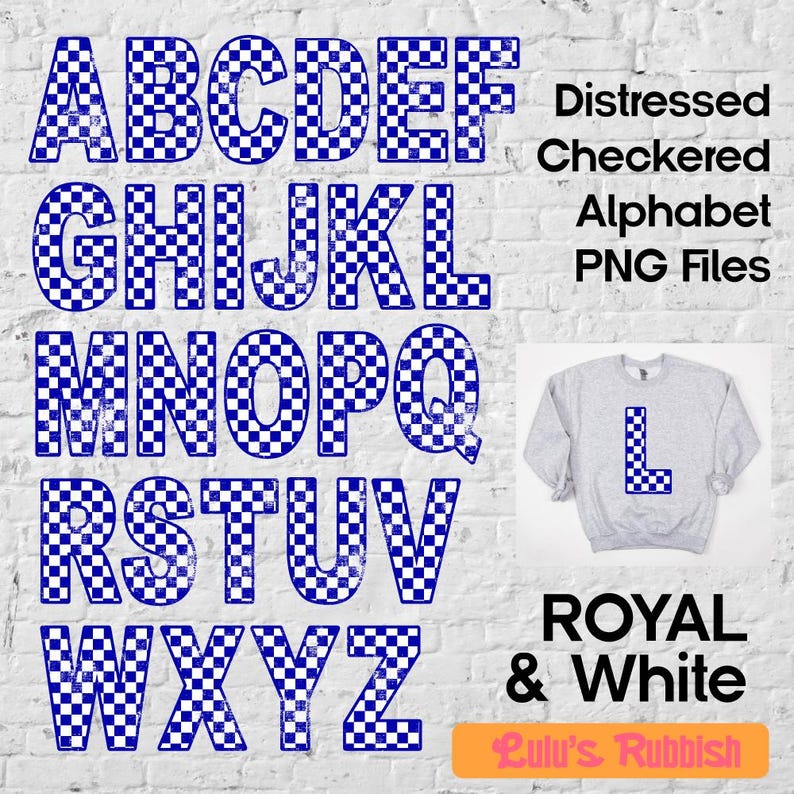 Checkered Alphabet Digital Download, Royal & White Alphabet Download ...