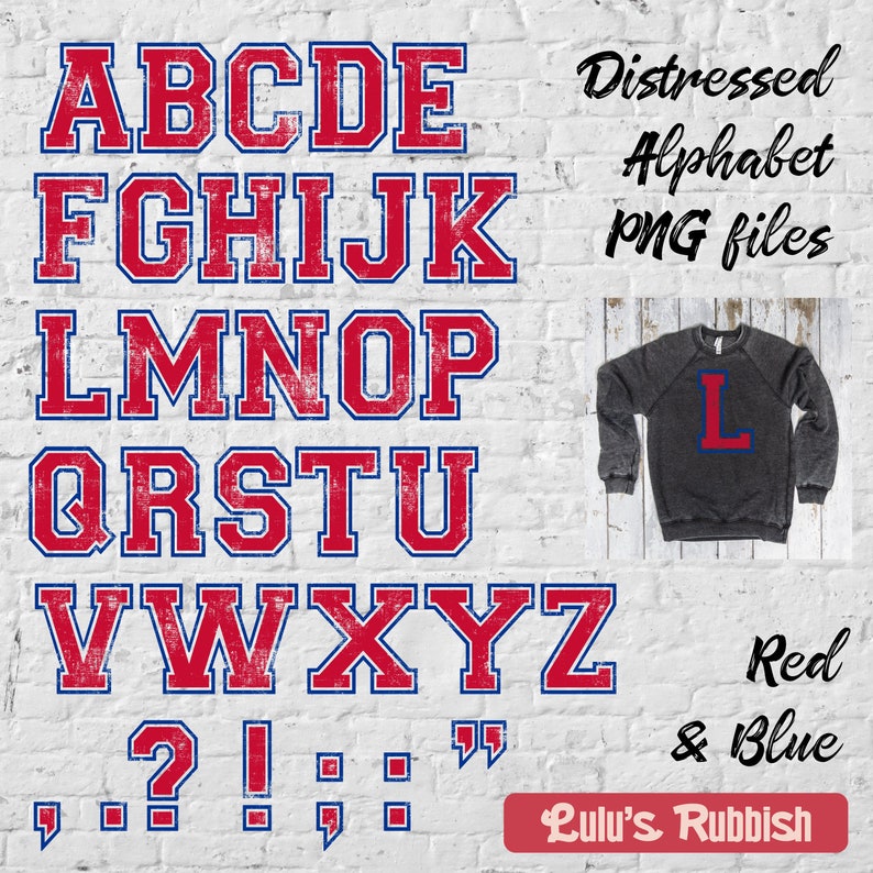 Varsity Distressed Alphabet Set Png, Red & Blue Alphabet Set, Png Files ...