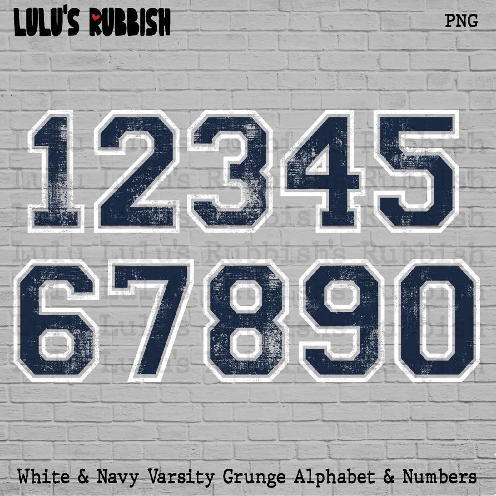 Varsity Distressed Alphabet Set: White & Navy PNG Files (digital Art ...