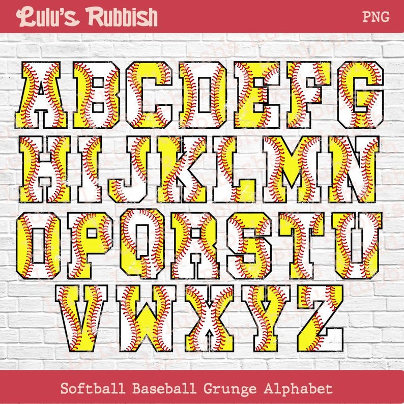 Baseball Softball Grunge Alphabet Png, Softball Baseball Mix Distressed ...