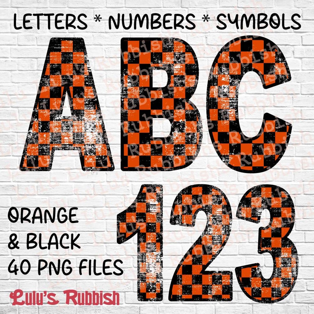 Checkered Alphabet Digital Download, Black & Orange Alphabet Download ...