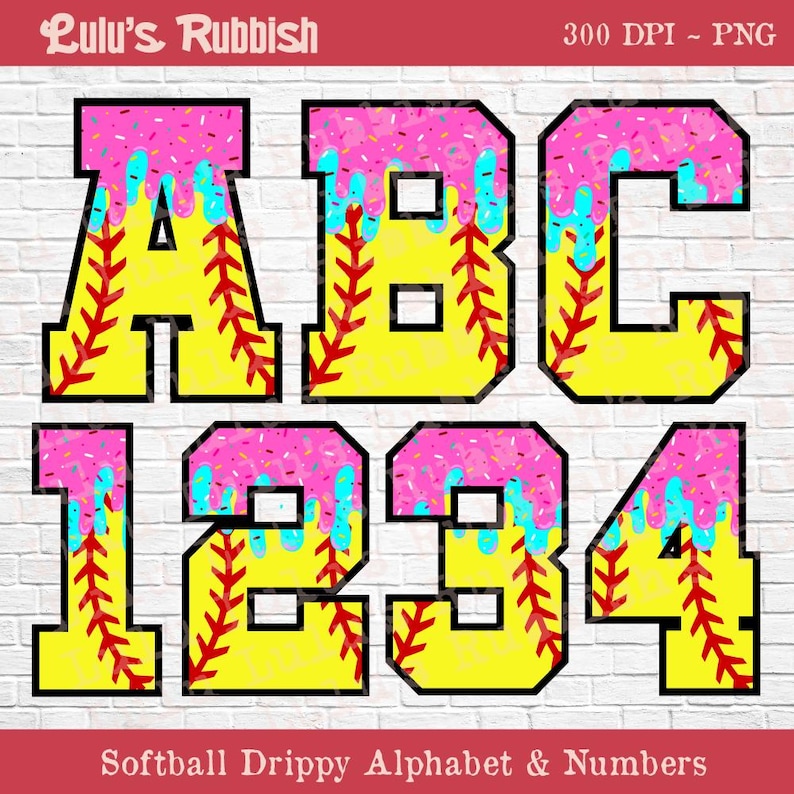 Softball Ice Cream Drip Alphabet PNG, Clipart Letters (digital Download ...