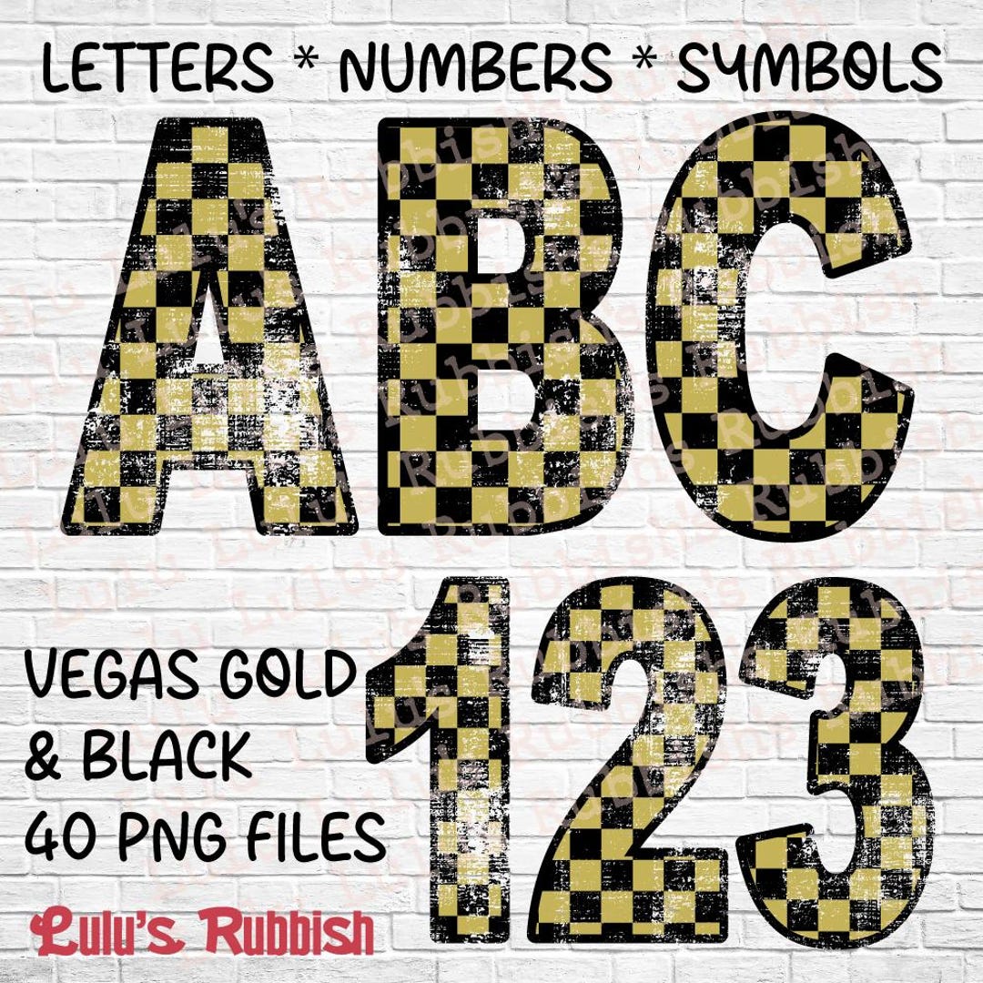 Checkered Alphabet Digital Download, Black & Vegas Gold Alphabet ...