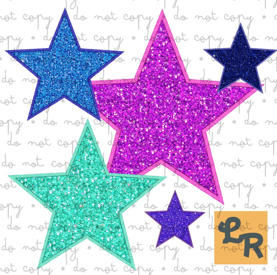 Glitter Stars Bundle, Faux Embroidery, Shiny Stars Digital Download ...