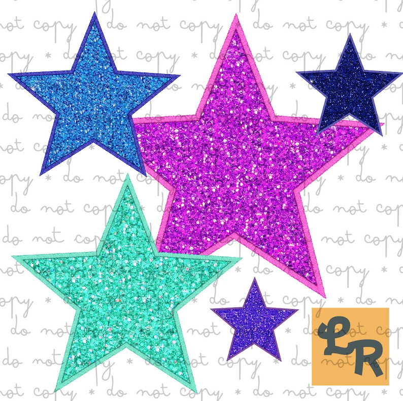 Glitter Stars Bundle, Faux Embroidery, Shiny Stars Digital Download ...