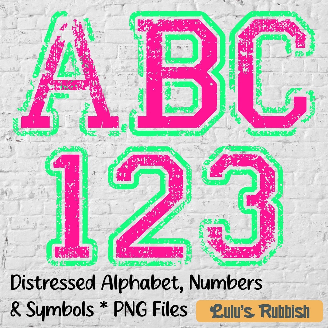 Distressed Alphabet Set Png, Neon Pink & Green Alphabet Set, Png Files ...