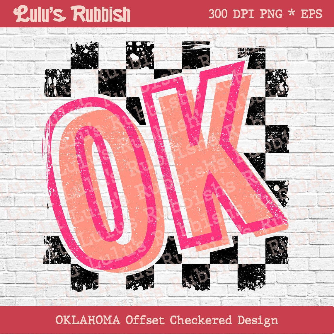 Oklahoma Checkered PNG, Distressed Game Day Design (digital Download ...
