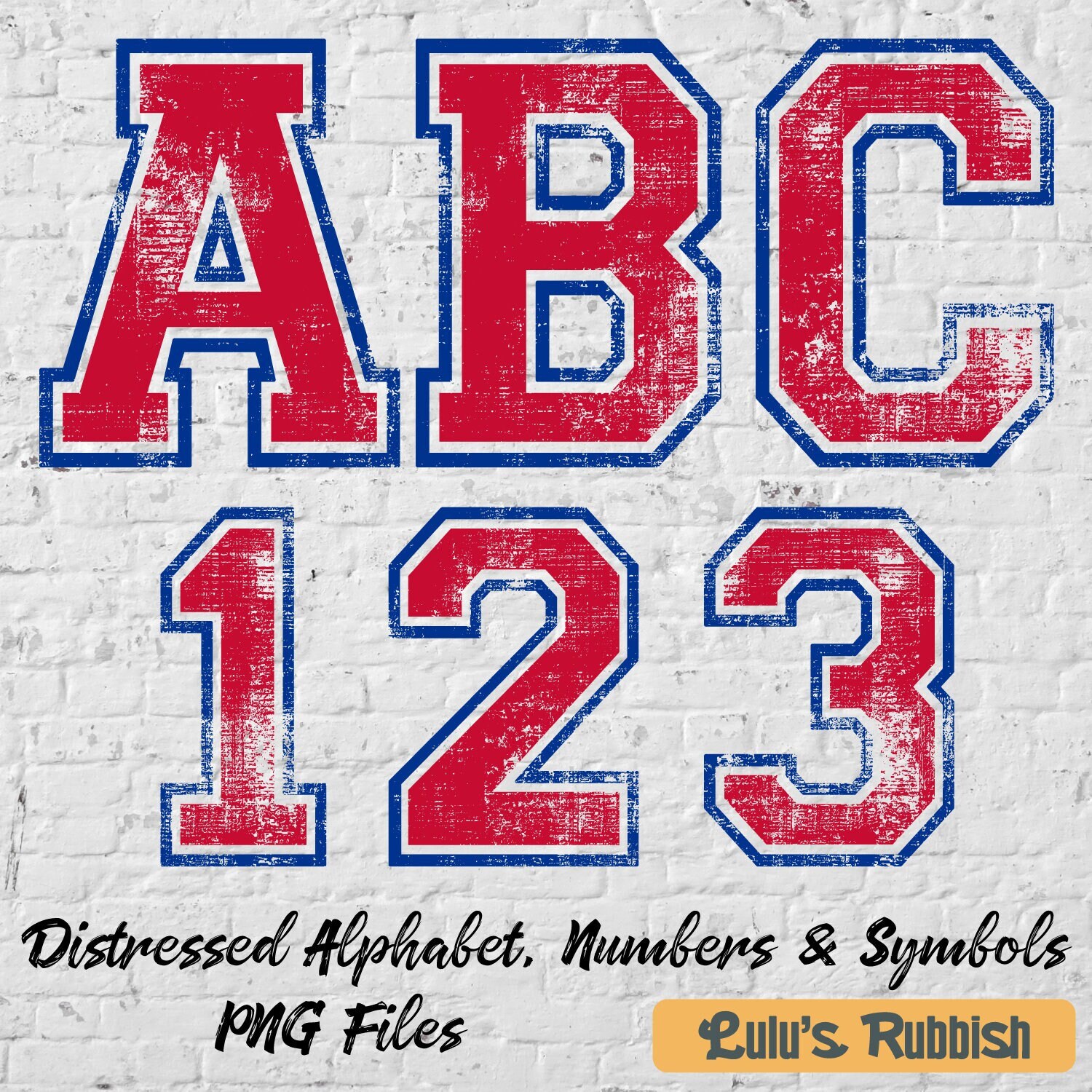 Varsity Distressed Alphabet Set Png, Red & Blue Alphabet Set, Png Files ...