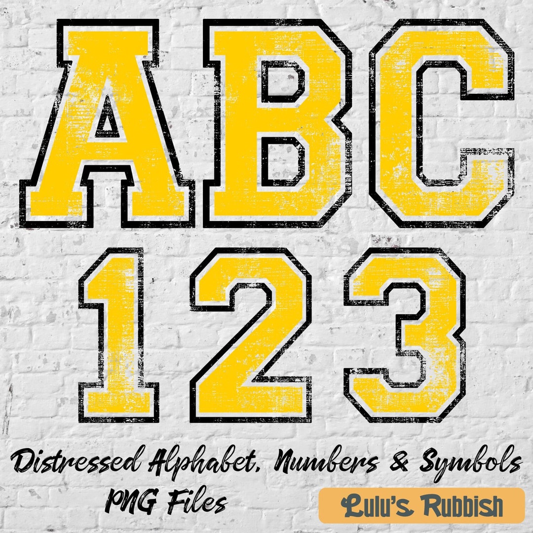 Varsity Distressed Alphabet Set Png, GOLD & BLACK Alphabet Set, Png ...