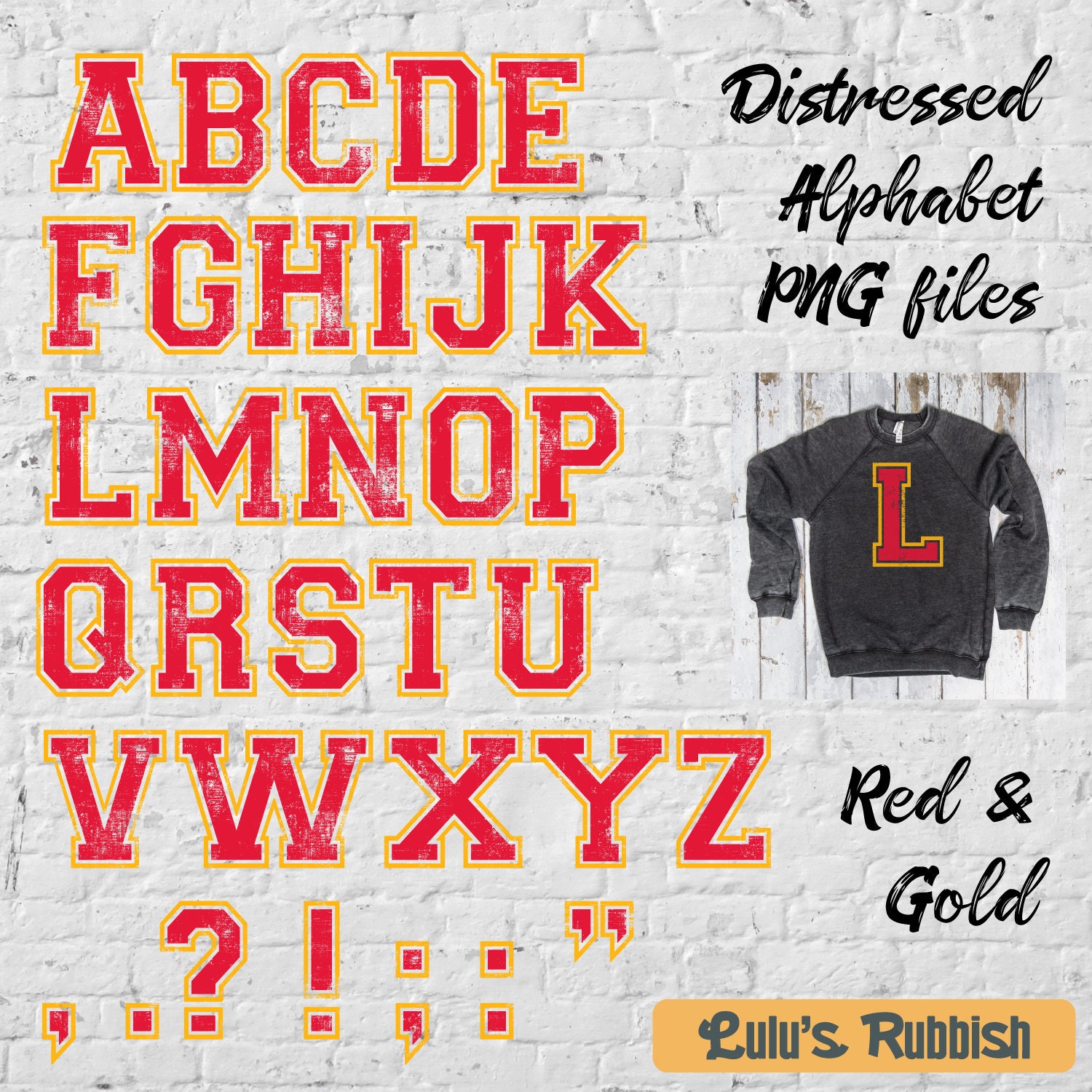 Varsity Distressed Alphabet Set Png, Red & Gold Alphabet Set, Png Files ...