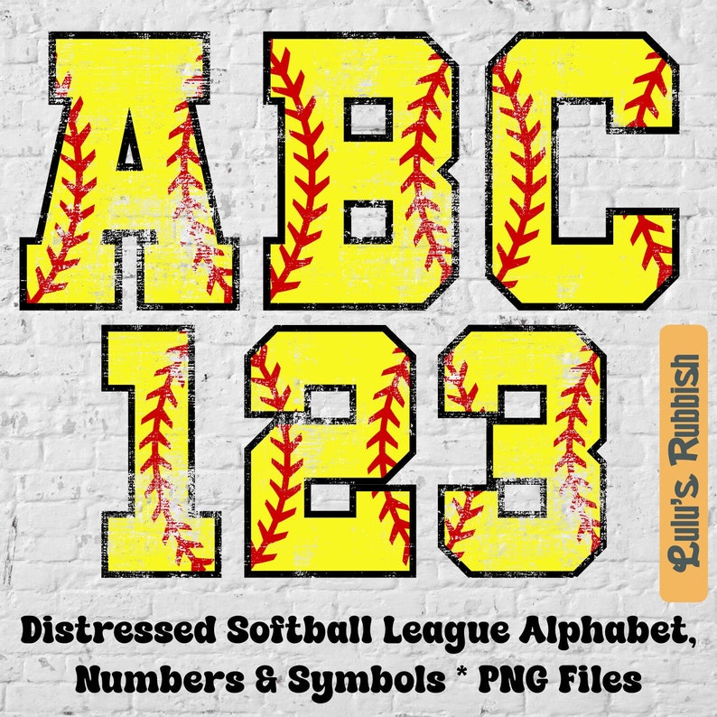 Softball League Distressed Alphabet Digital Download, Softball Alphabet ...
