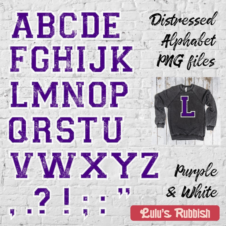 Varsity Distressed Alphabet Set Png, White & Purple Alphabet Set, Png ...