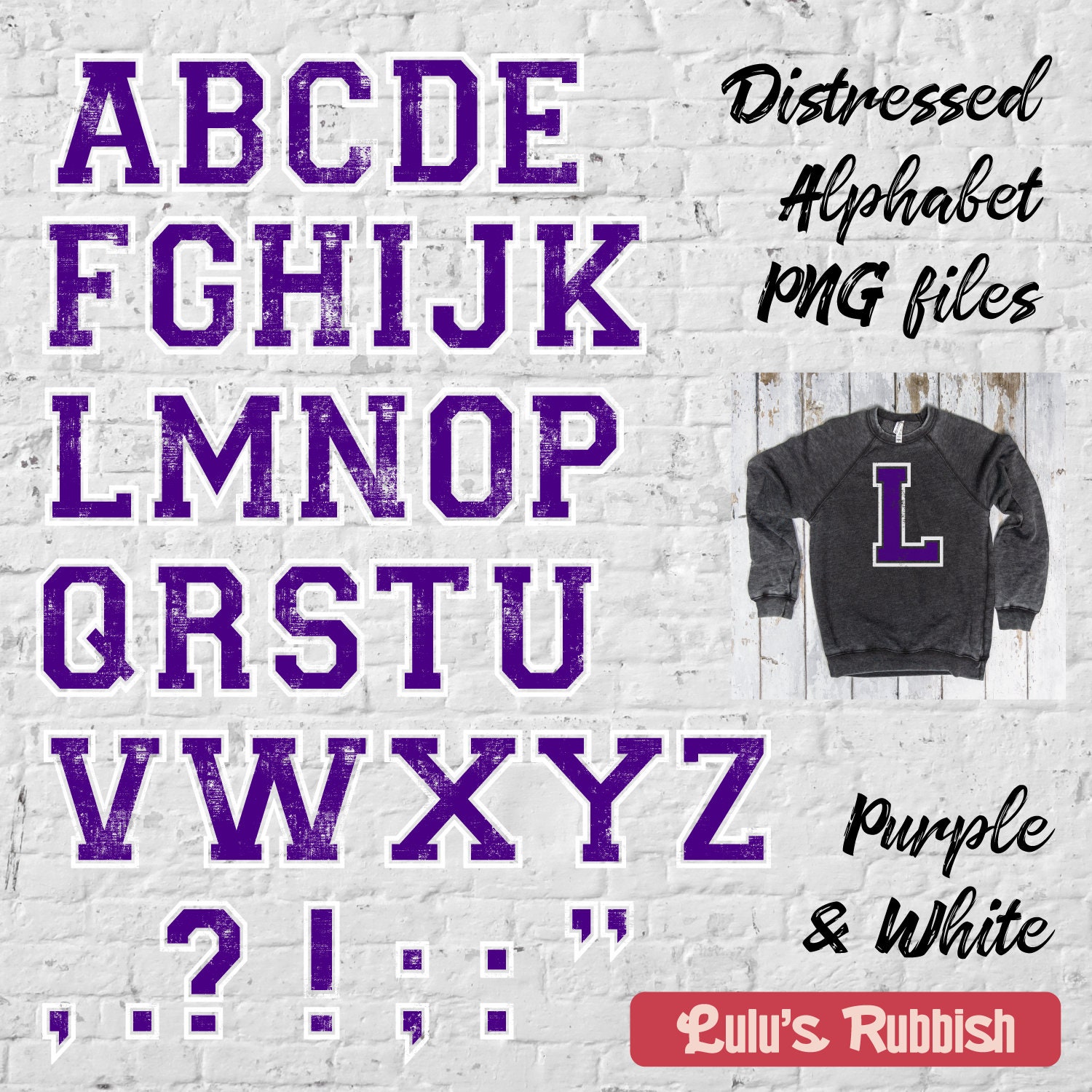 Varsity Distressed Alphabet Set Png, White & Purple Alphabet Set, Png ...