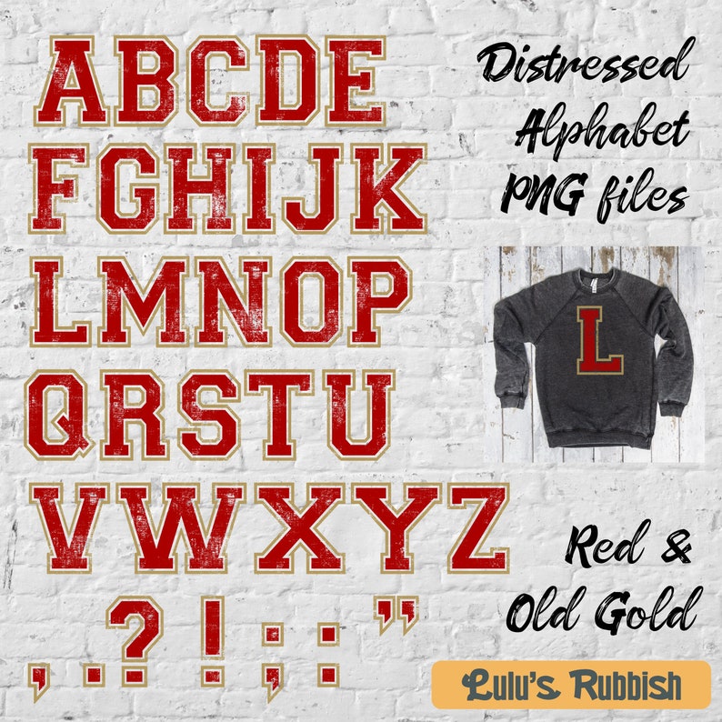 Varsity Distressed Alphabet Set Png, Red & Old Gold Alphabet Set, Png ...