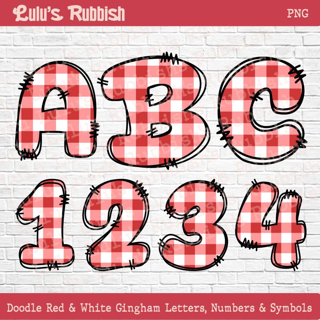 Gingham Letters Png, Doodle Alphabet Set, PNG Sublimation Clipart, Hand ...