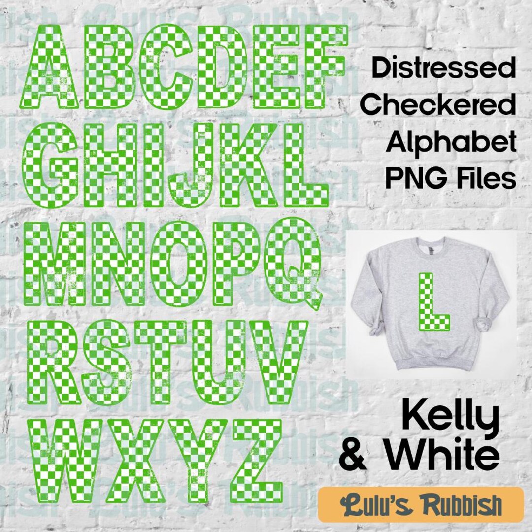 Checkered Alphabet Digital Download, Green and White Alphabet Download ...