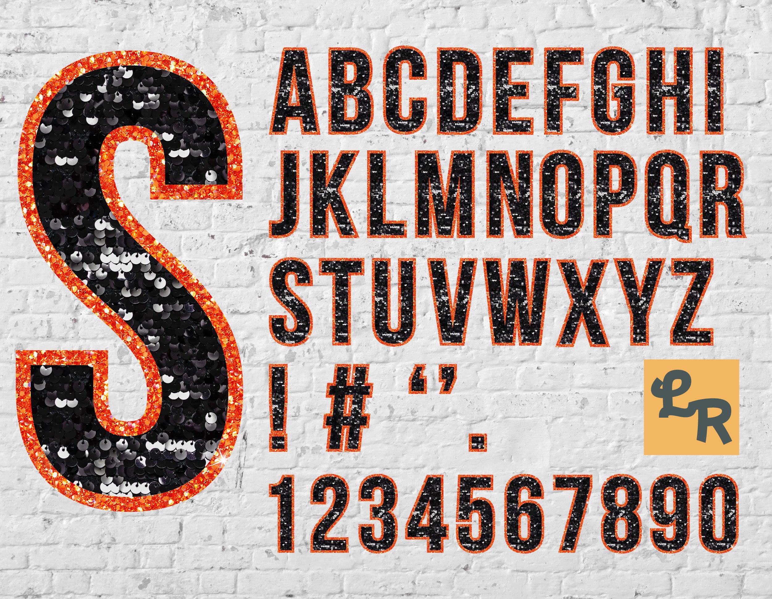 Glitter Alphabet Png - Black and ORANGE Alphabet - Png Print File for ...