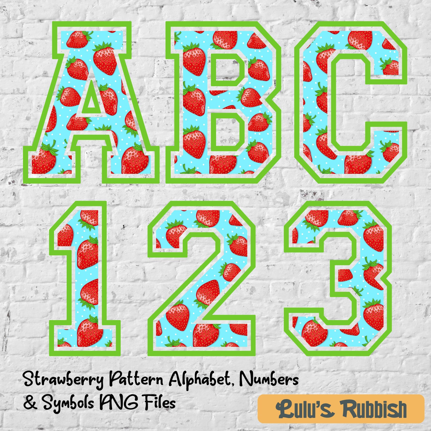 Strawberry Alphabet Digital Download, Strawberry Font PNG Design ...