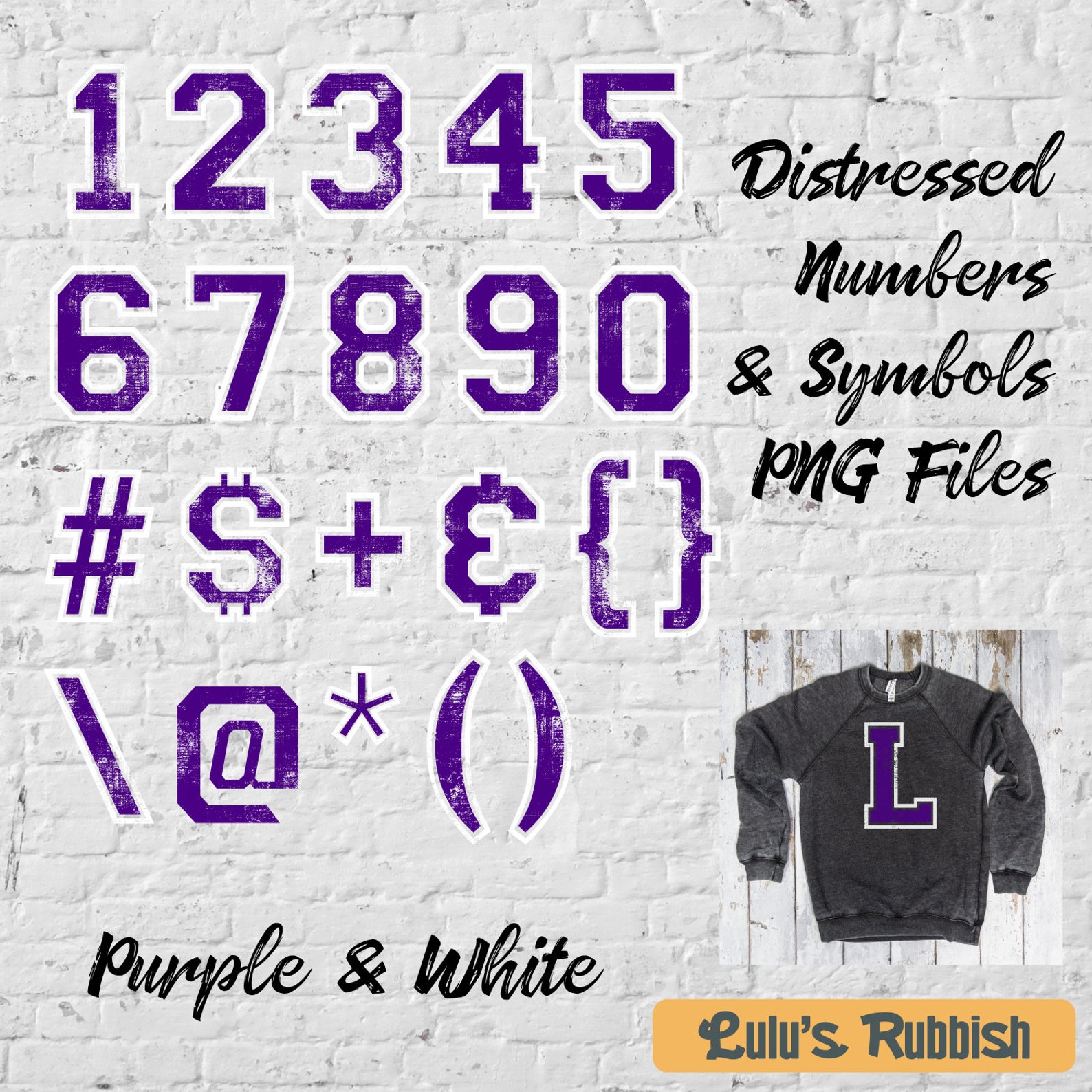 Varsity Distressed Alphabet Set Png, White & Purple Alphabet Set, Png ...