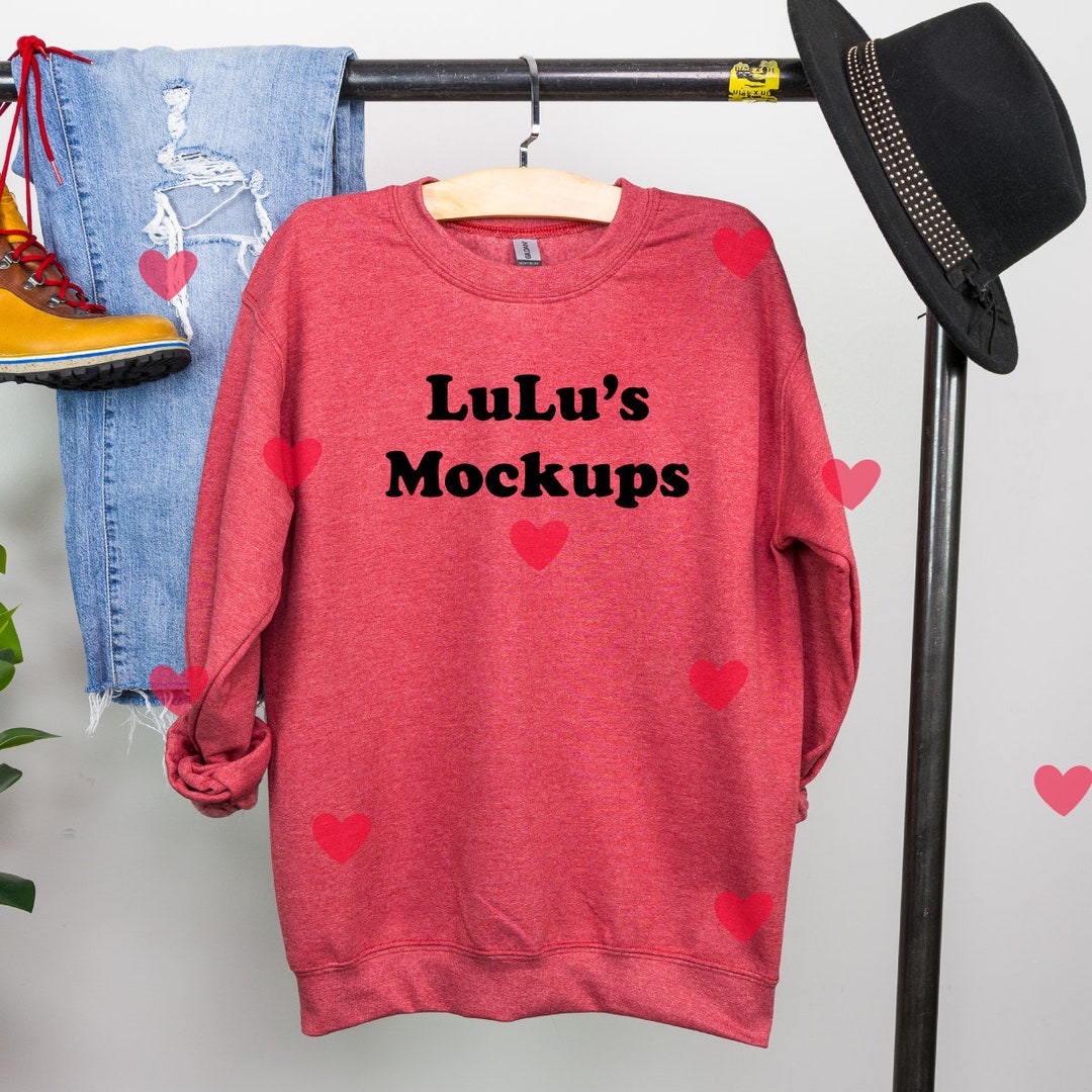 GILDAN Heather Red Crew 18000 Mockup, Heather Sport Scarlet Mockup ...