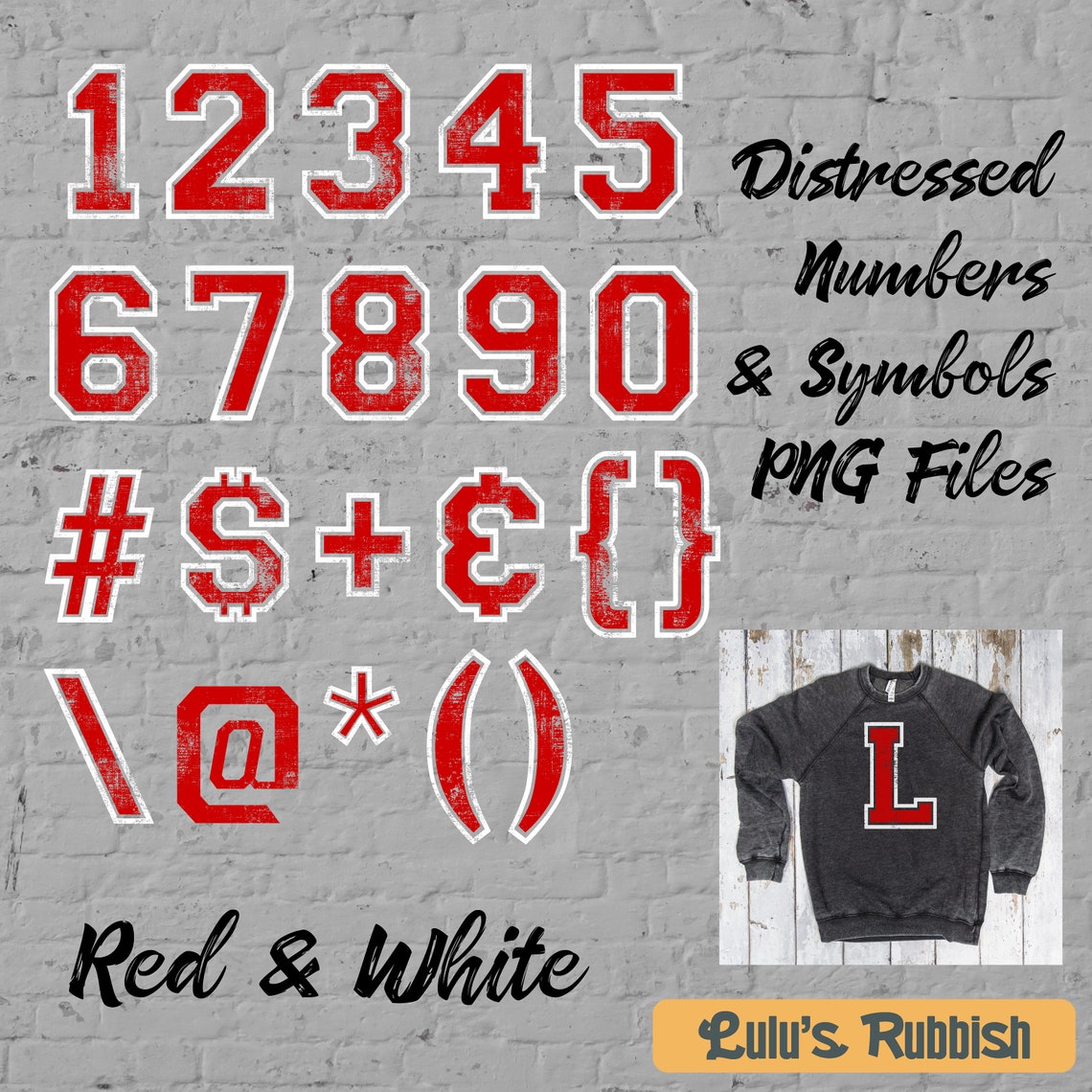 Varsity Distressed Alphabet Set: White & Red PNG Files (digital Art) - Etsy
