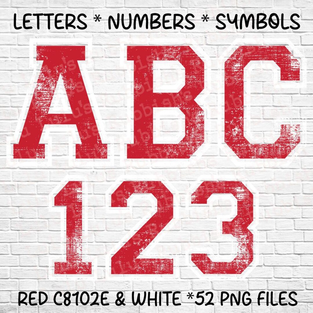 Varsity Distressed Alphabet Set Png, Red C8102E & White Alphabet Set ...