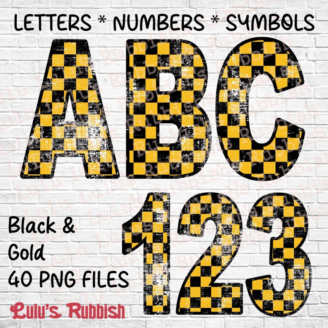 Checkered Alphabet Digital Download, Black & Gold Alphabet Download ...