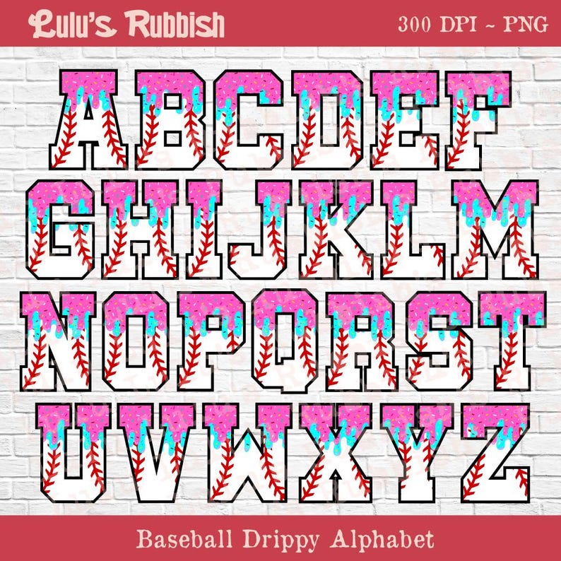 Baseball Ice Cream Drip Alphabet PNG, Sublimation Clipart (digital ...