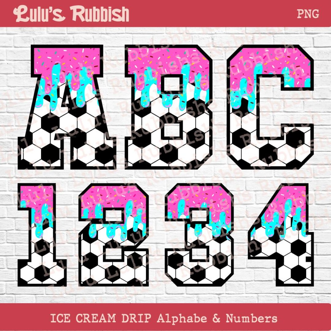 Ice Cream Drip Alphabet PNG, Varsity Letters Clipart, Drippy Soccer ...
