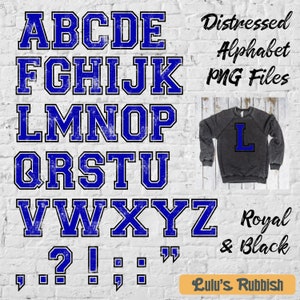 Varsity Distressed Alphabet Set Png, Black & Royal Alphabet Set, Png ...