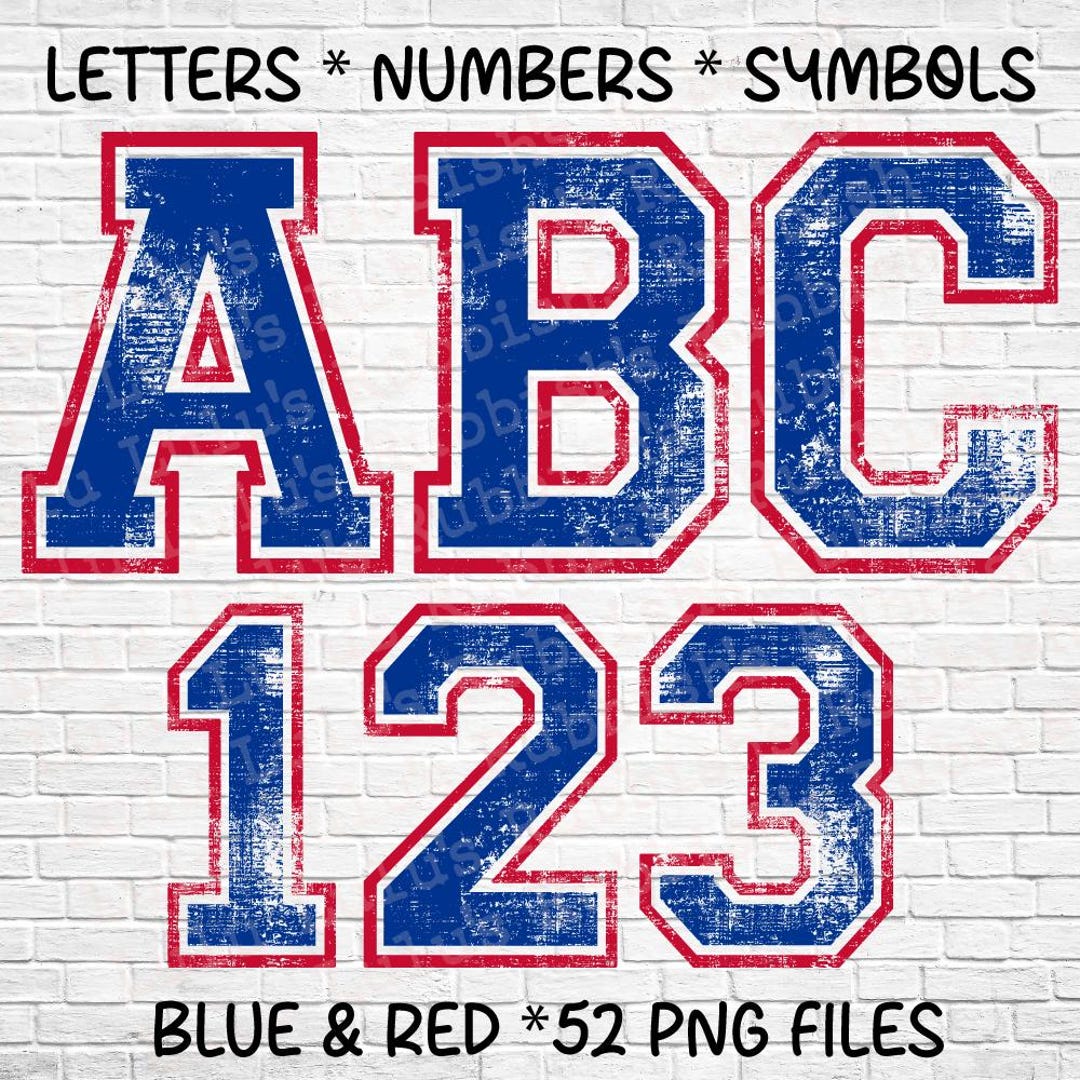 Varsity Distressed Alphabet Set: Blue & Red PNG Files (digital Art ...