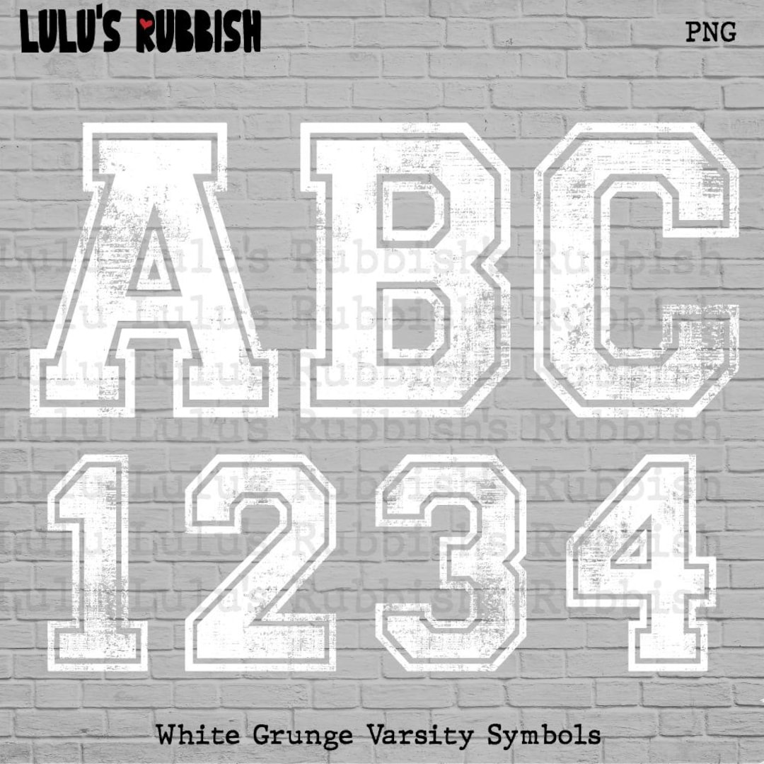 Varsity Distressed Alphabet Set: White PNG Files (digital Art) - Etsy