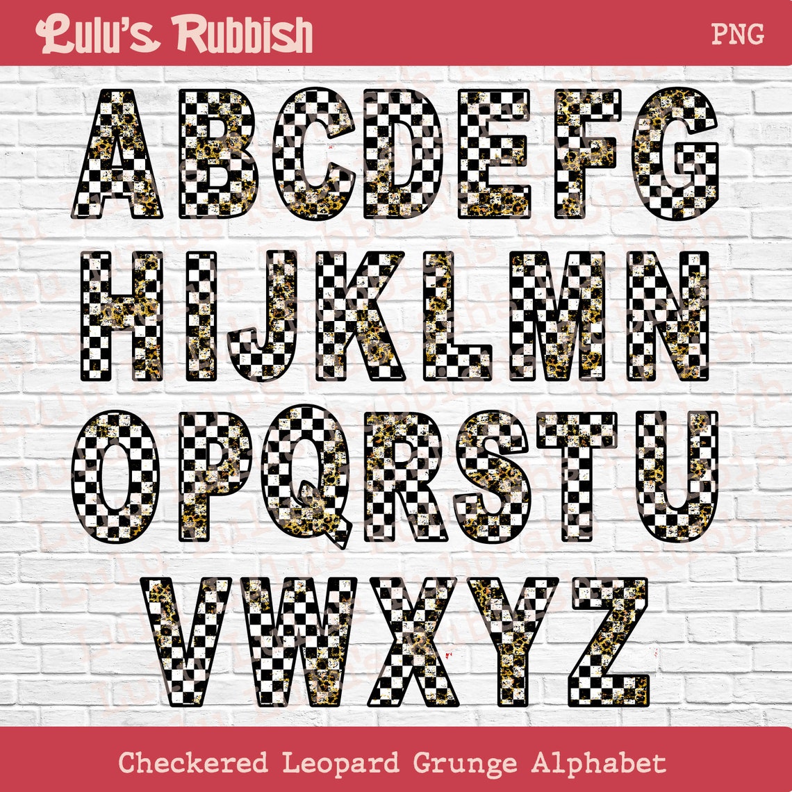 Checkered Alphabet Digital Download, Checkered Leopard Grunge Alphabet ...