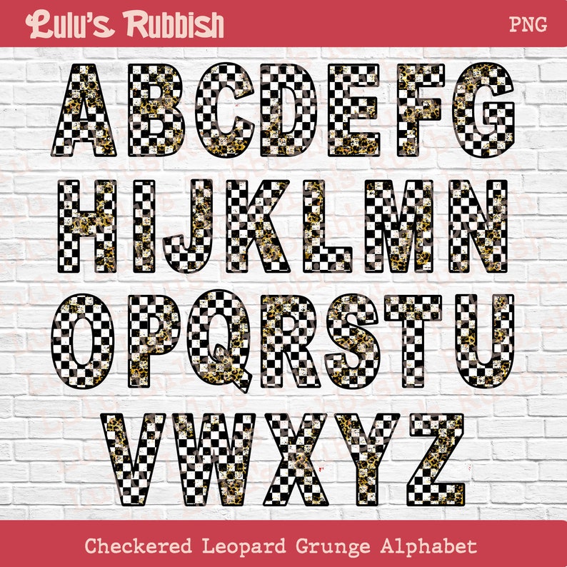 Checkered Alphabet Digital Download, Checkered Leopard Grunge Alphabet ...