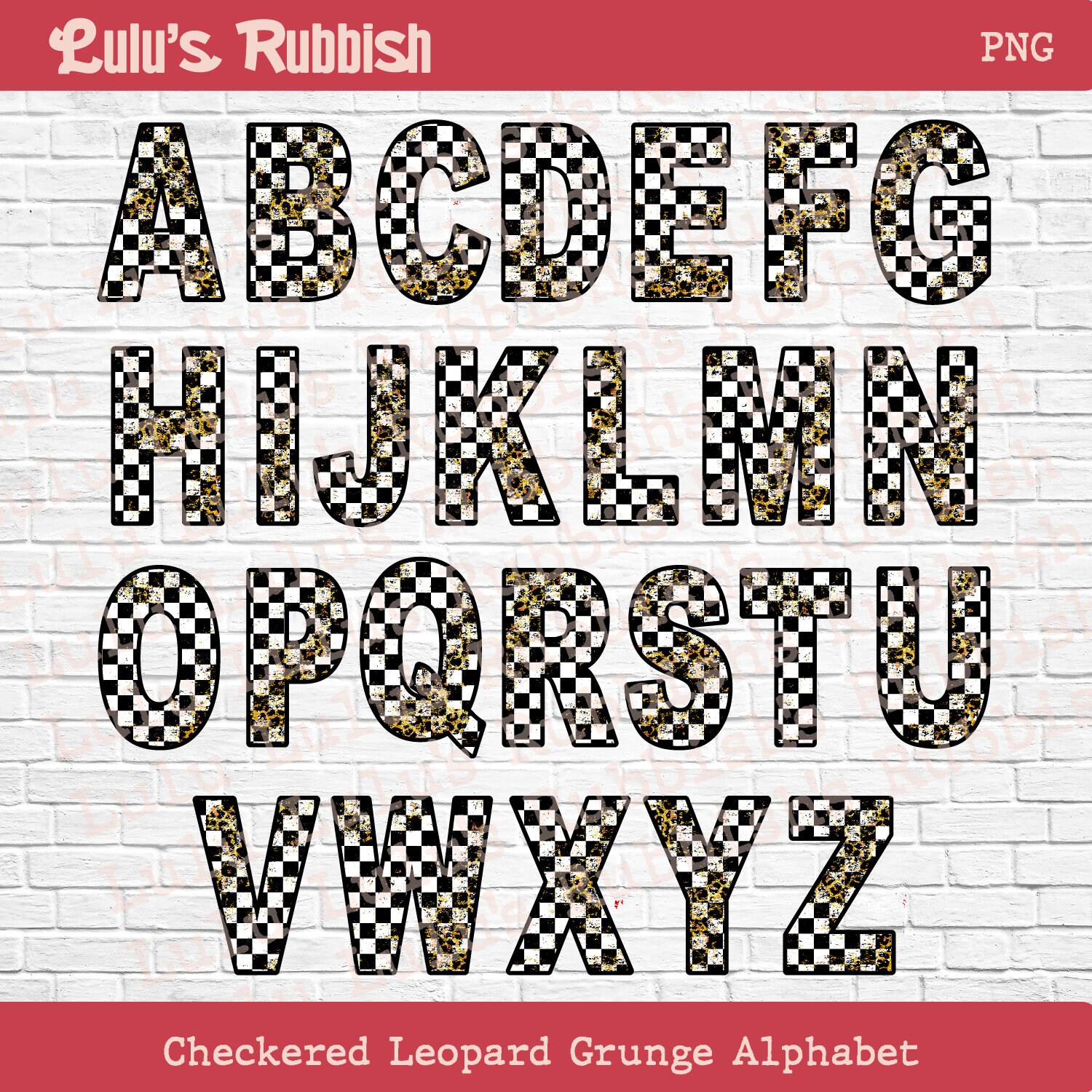 Checkered Alphabet Digital Download, Checkered Leopard Grunge Alphabet ...