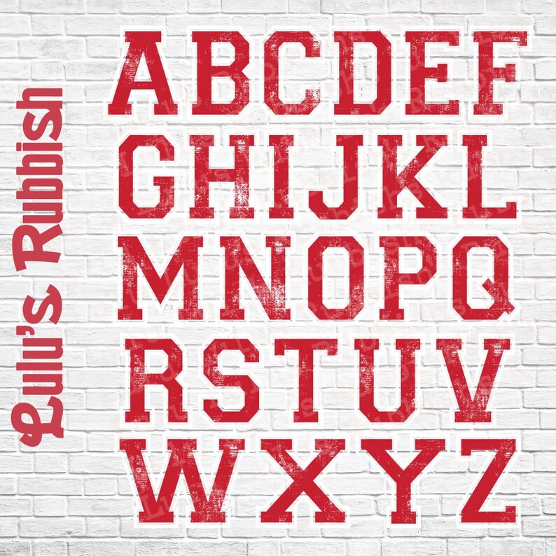 Varsity Distressed Alphabet Set Png, Red C8102E & White Alphabet Set ...