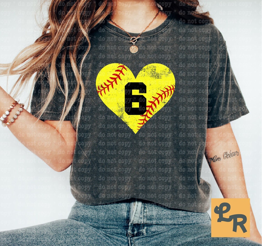 Softball NUMBER 6 Png, Heart Softball Distressed Png Digital Download ...