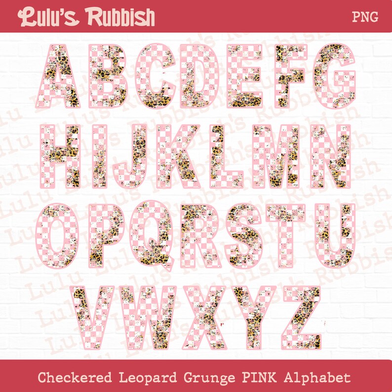Checkered Alphabet Digital Download, Checkered Leopard Grunge Alphabet ...