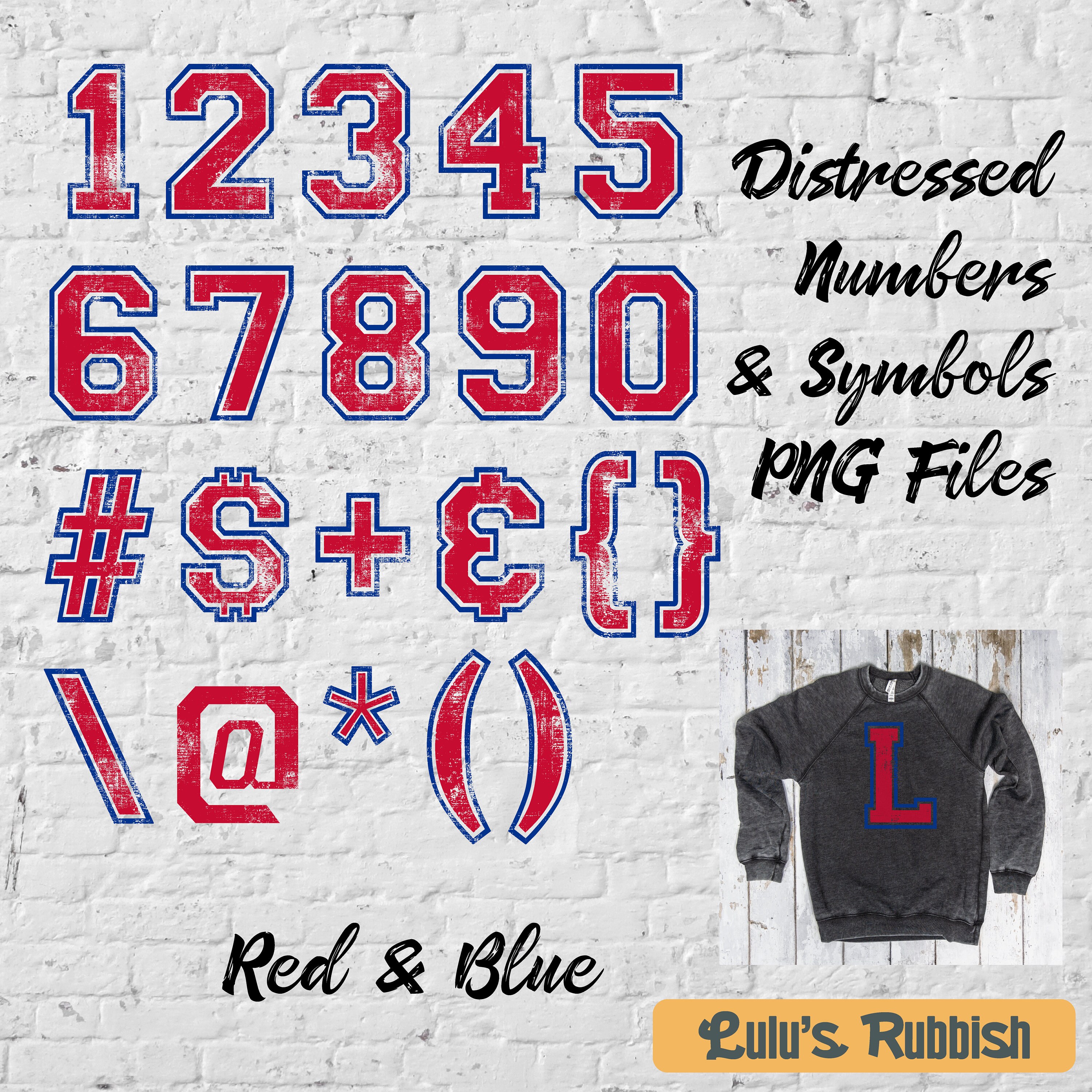 Varsity Distressed Alphabet Set Png, Red & Blue Alphabet Set, Png Files ...
