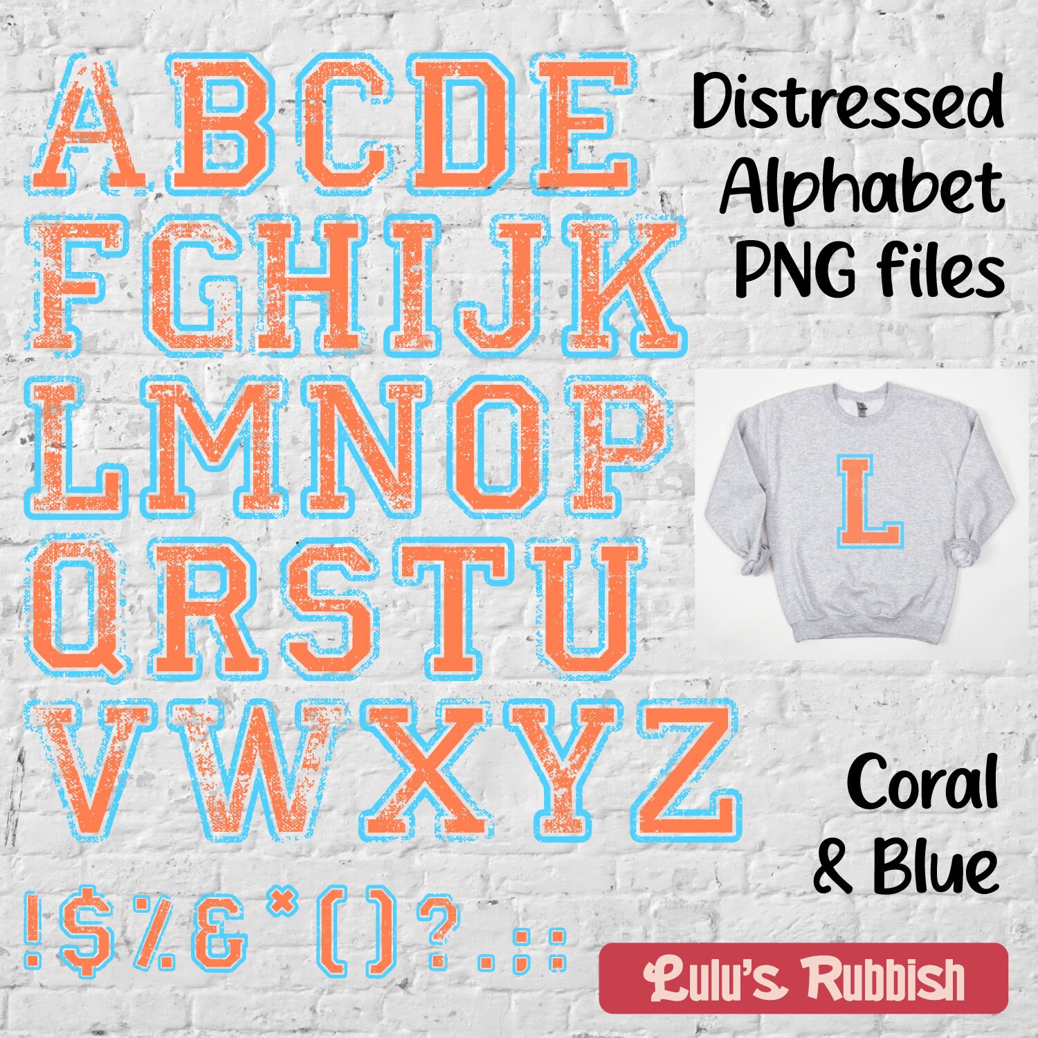 Distressed Alphabet Set Png, Coral & Blue Alphabet Set, Png Files ...