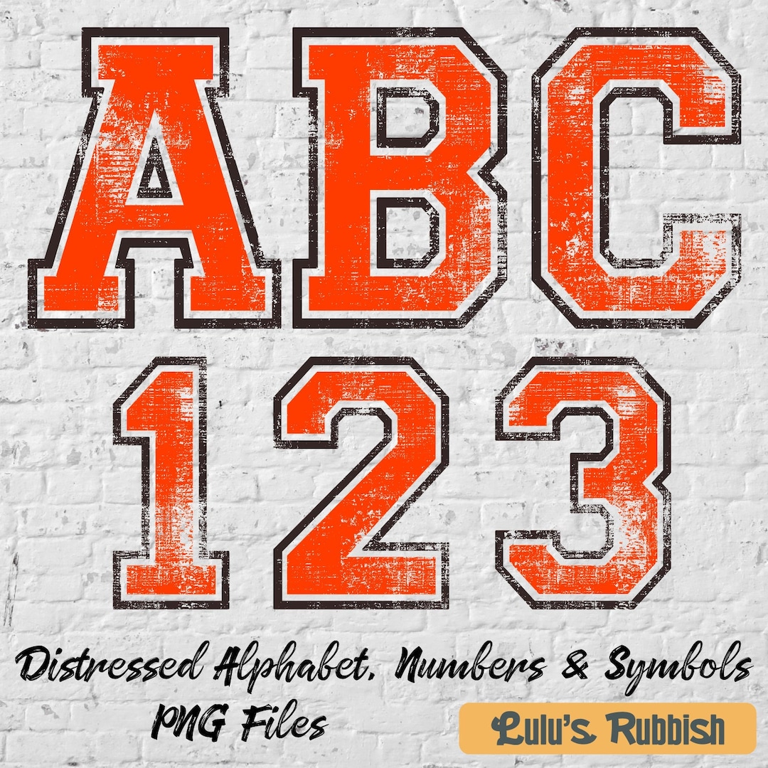 Varsity Distressed Alphabet Set Png, Orange & Brown Alphabet Set, Png ...