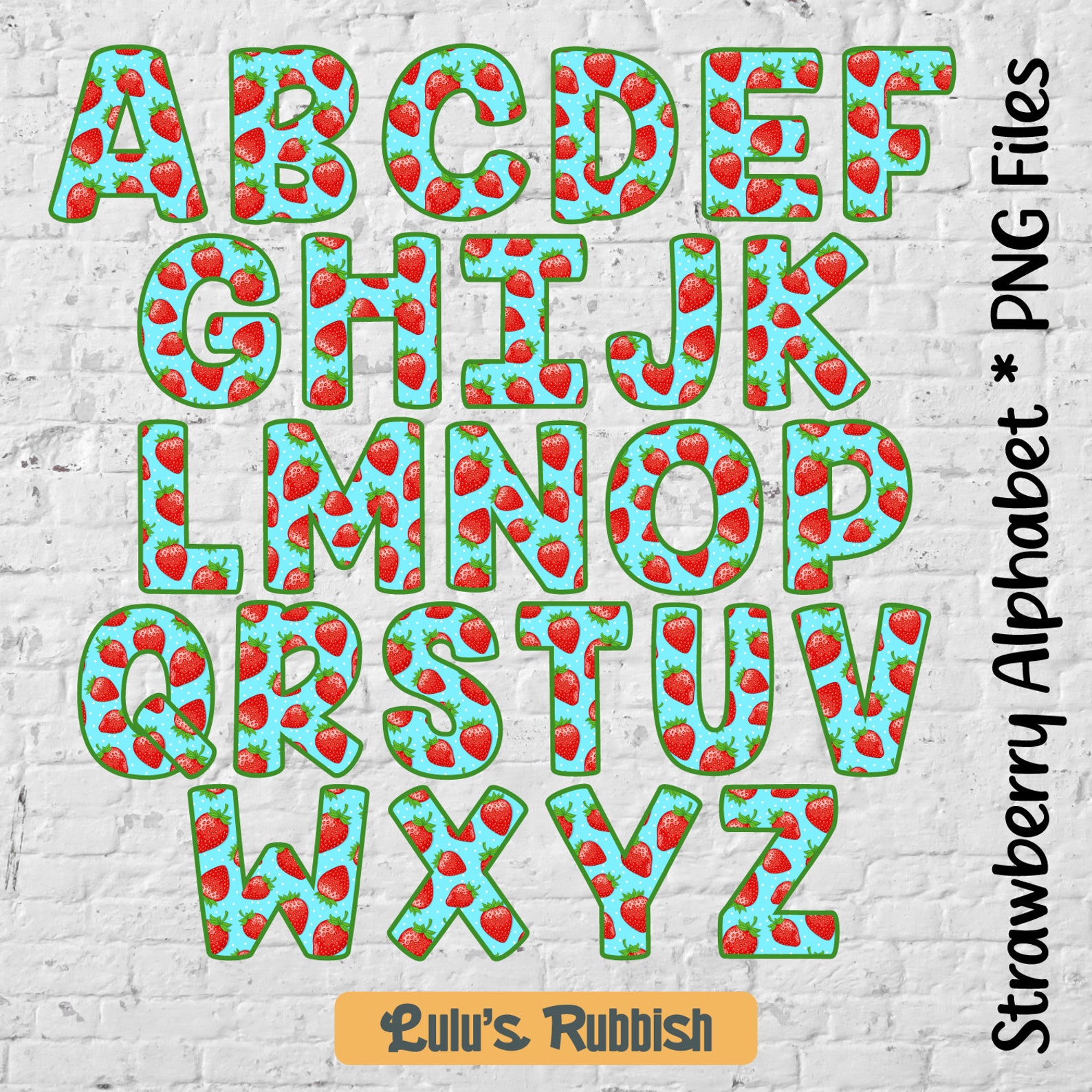 Strawberry Alphabet Digital Download, Strawberry Alphabet PNG Design ...