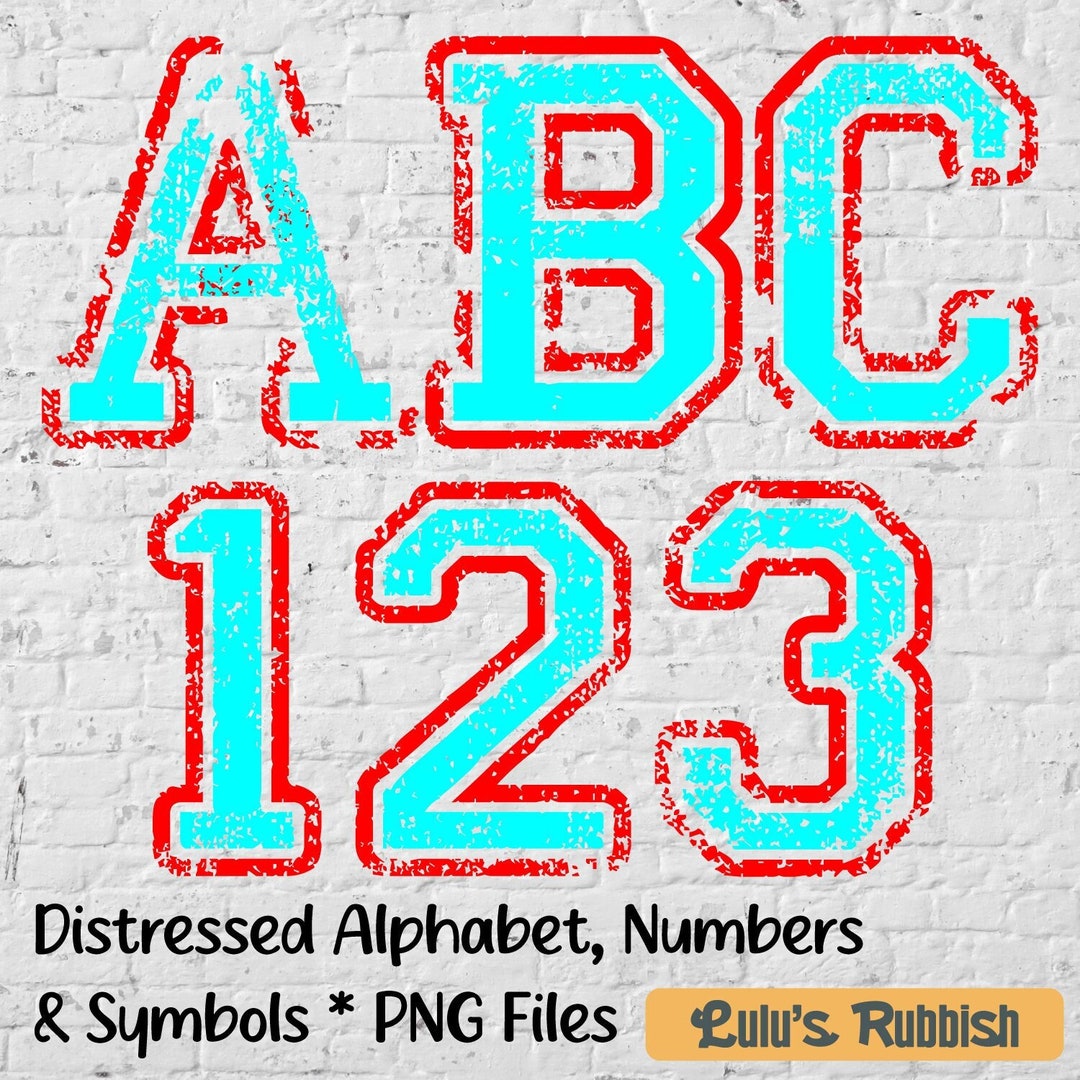 Distressed Alphabet Set Png, Aqua & Red Alphabet Set, Png Files ...